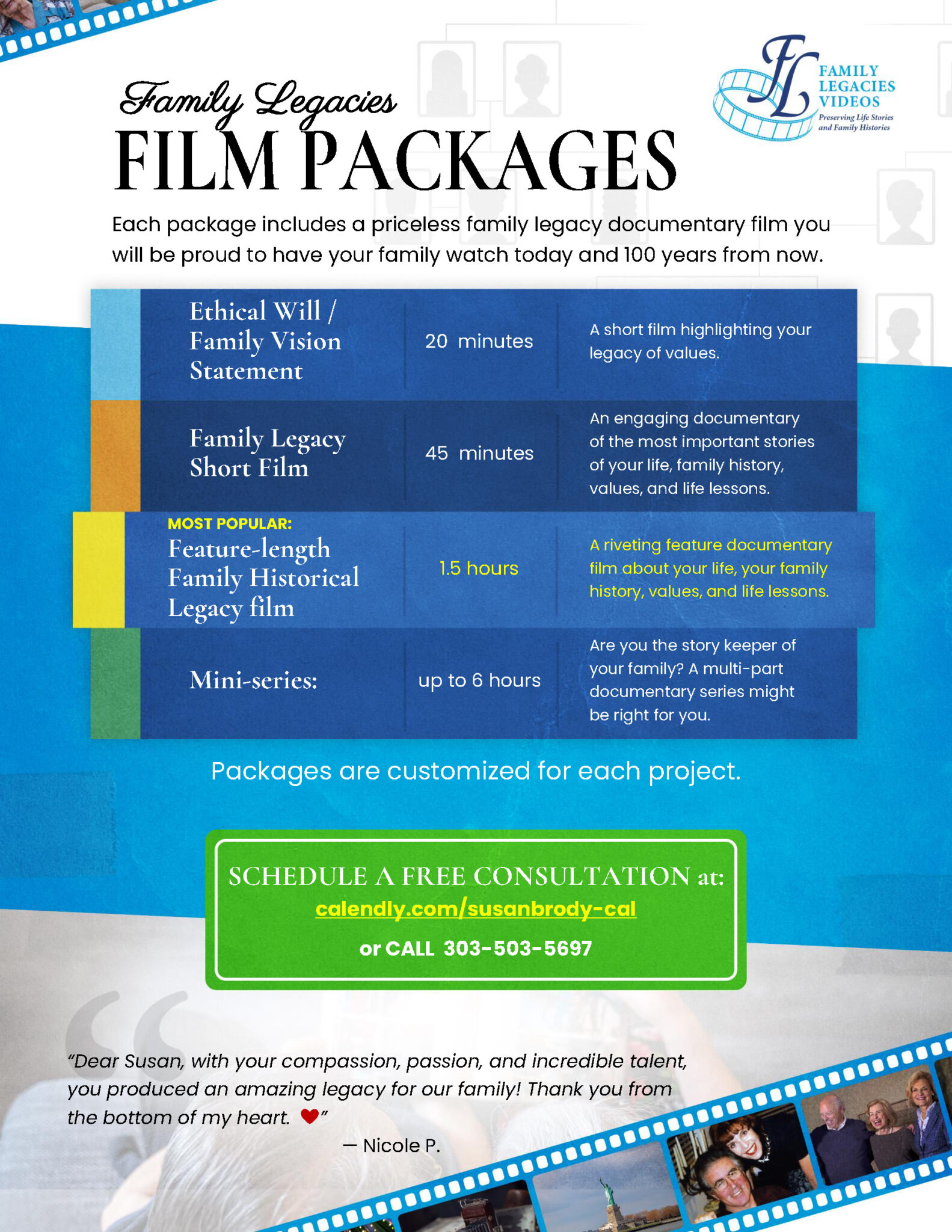 Family Legacies Videos - Heirloom quality life story/family history films